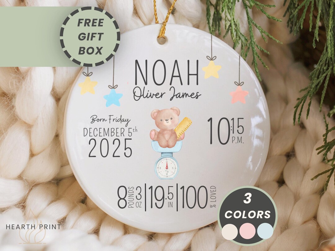 Personalized Baby Birth Stats Christmas Ornament, Personalized Newborn ...