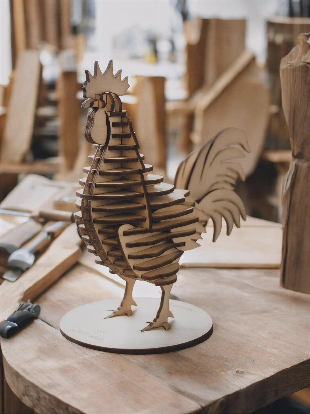 Laser Cut Rooster 3D Puzzle SVG – Wooden 3mm Model Template (Digital ...