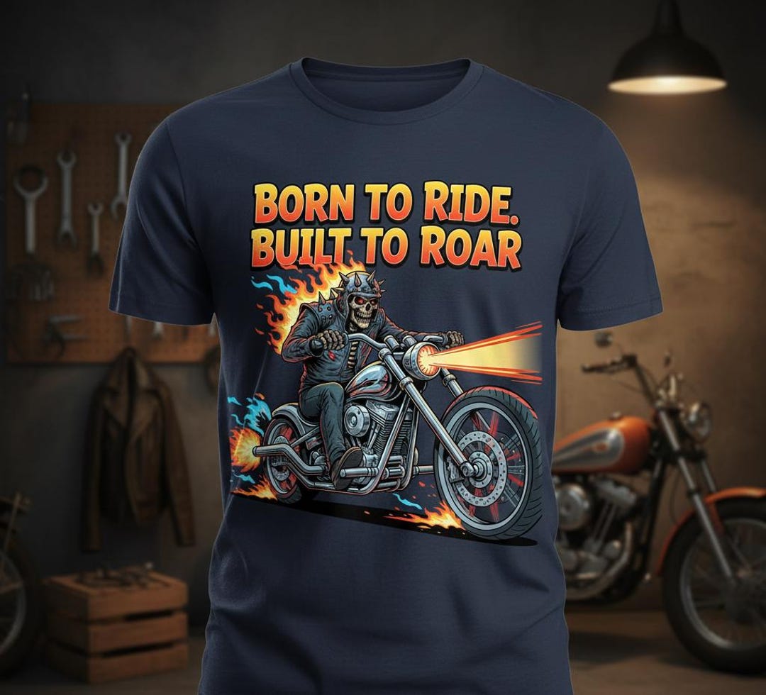 Born to Ride Built to Roar Colorful Biker Graphic Tee Motorcycle Lover ...