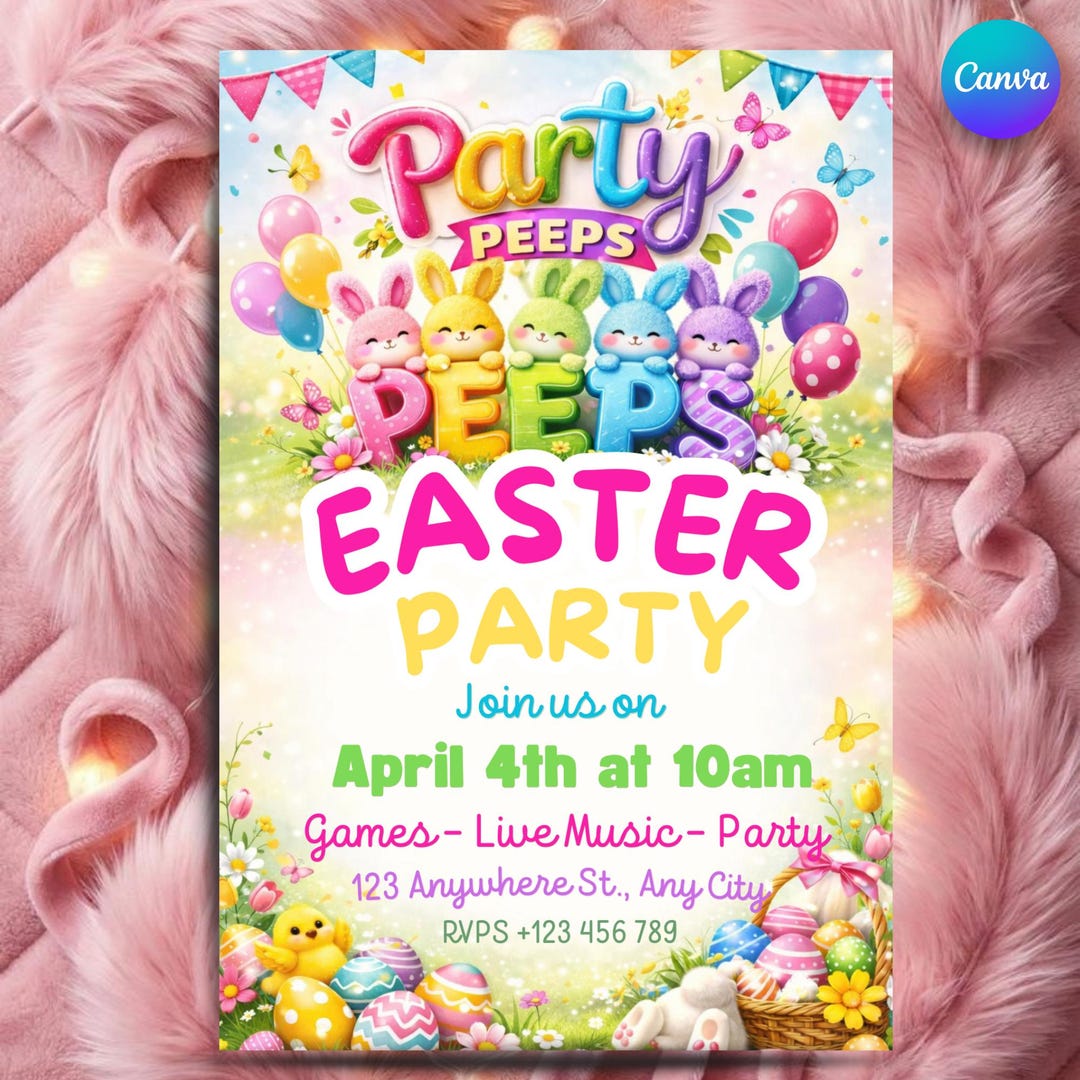 Easter Egg Hunt and Brunch Invitation, Party With My Peeps,easter Bunny ...
