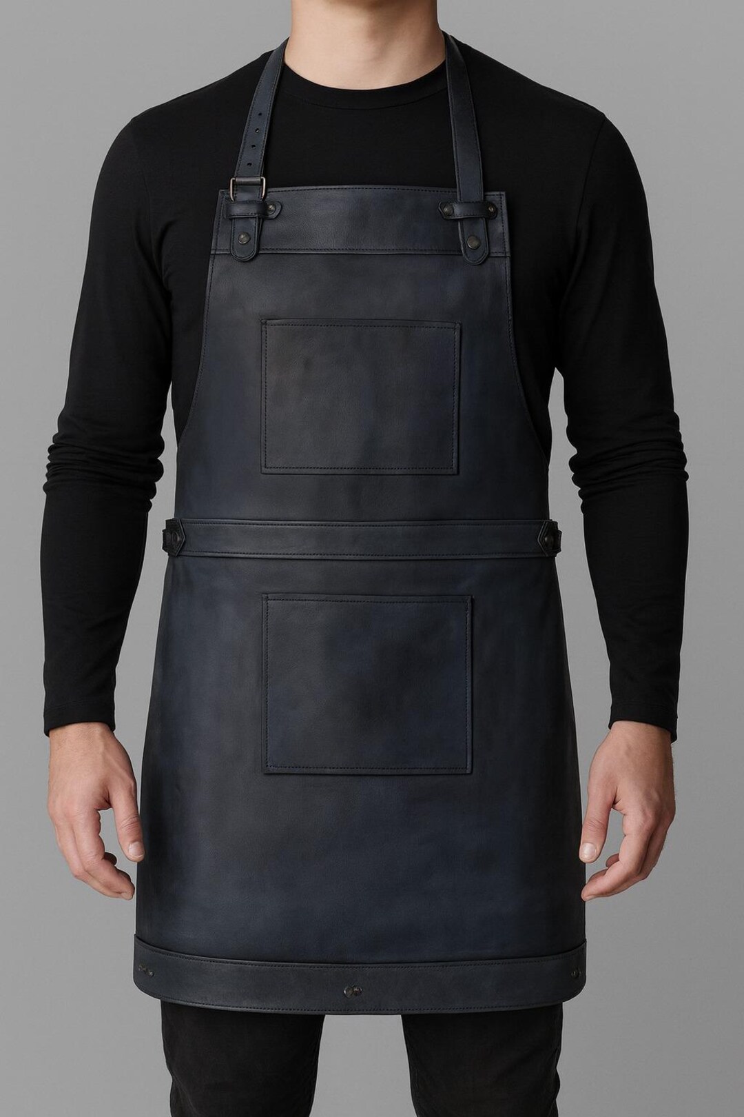 Black Full Grain Leather Apron | Handmade Butcher, BBQ, Chef ...