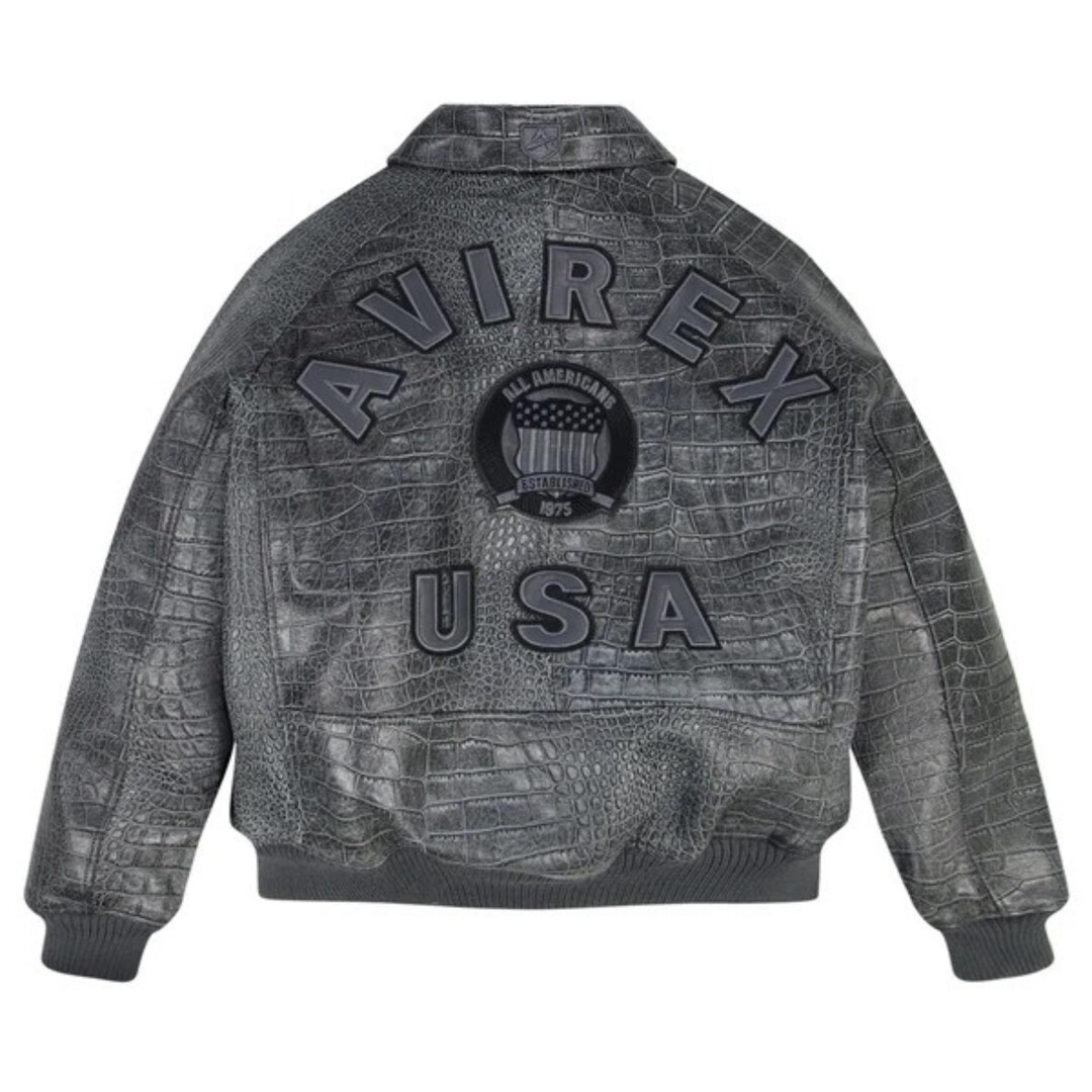Avirex Crocodile Embossed Leather Bomber Jacket | Men's Varsity Style ...