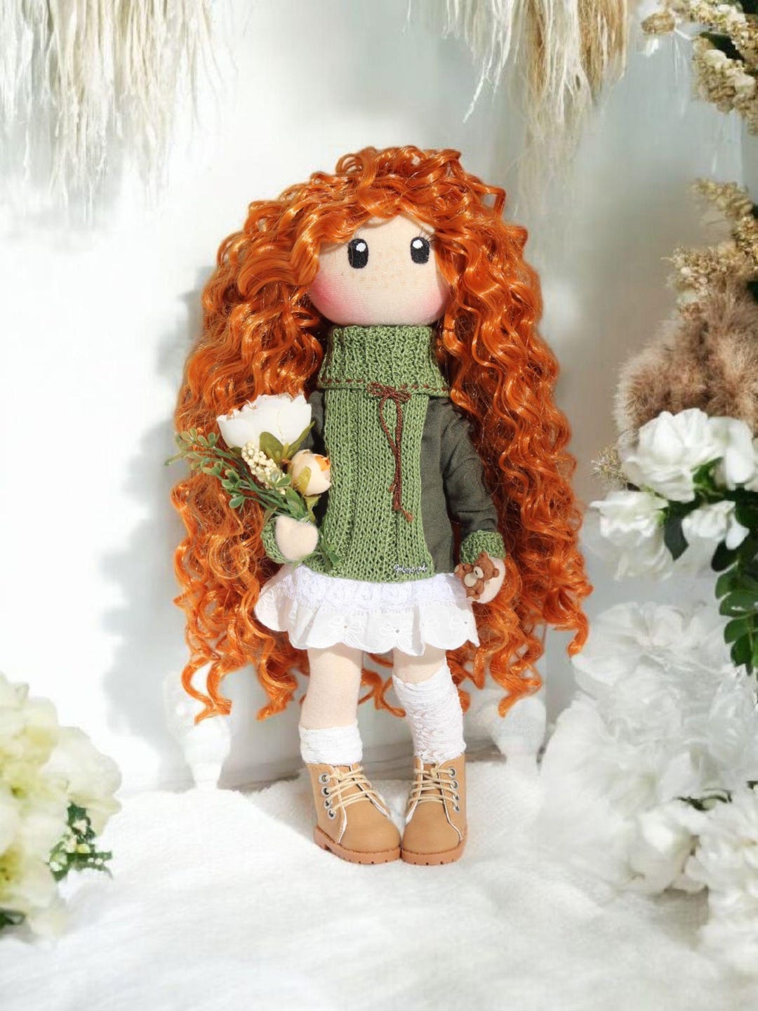 Handmade Tilda Doll With Red Hair: Removable Clothes, Vintage Decor ...