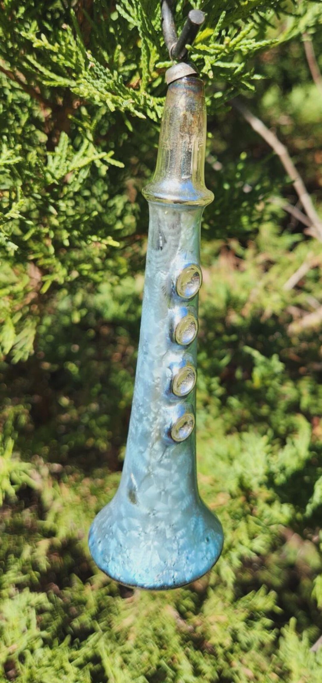 Vintage Large Blue Iridescent Blown Glass 6" Clarinet Oboe Recorder ...
