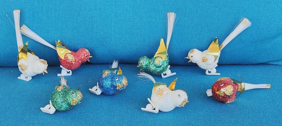 8 Vintage Glitter Plastic Clip on Styrofoam Birds Christmas Ornaments ...