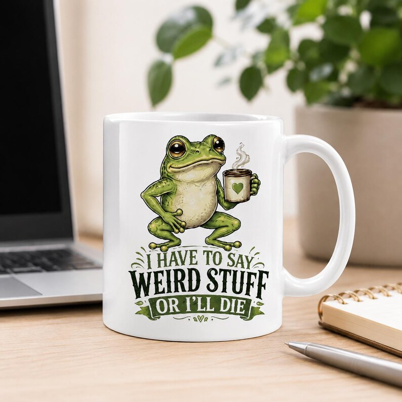 Funny Frog Coffee Mug Humor Gift, Green Frog Sipping Coffee (11oz ...