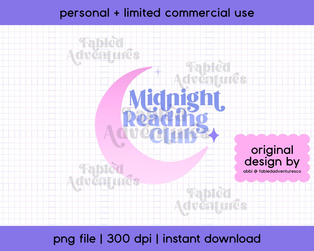 Midnight Reading Club PNG | Night Reader Digital Download | Cozy ...