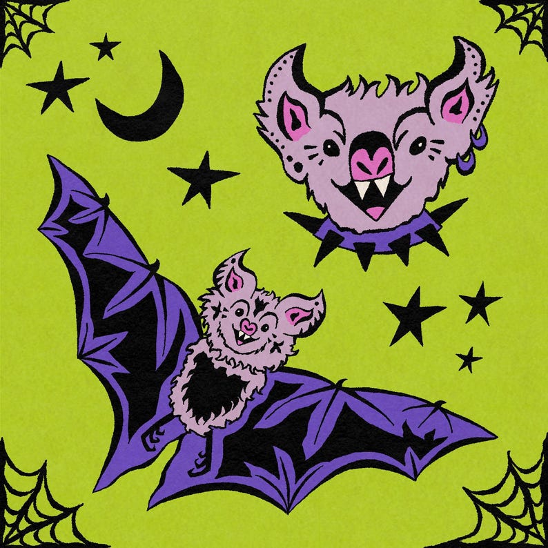 Happy Vampire Bat Print, Spooky Illustration - Etsy