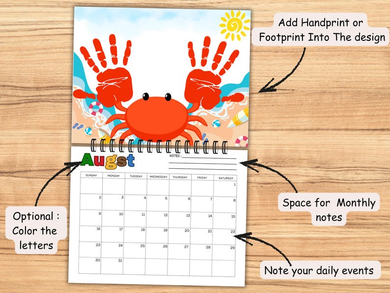 Handprint Calendar Keepsake 2026 DIY Kids Gift Memory Template for ...