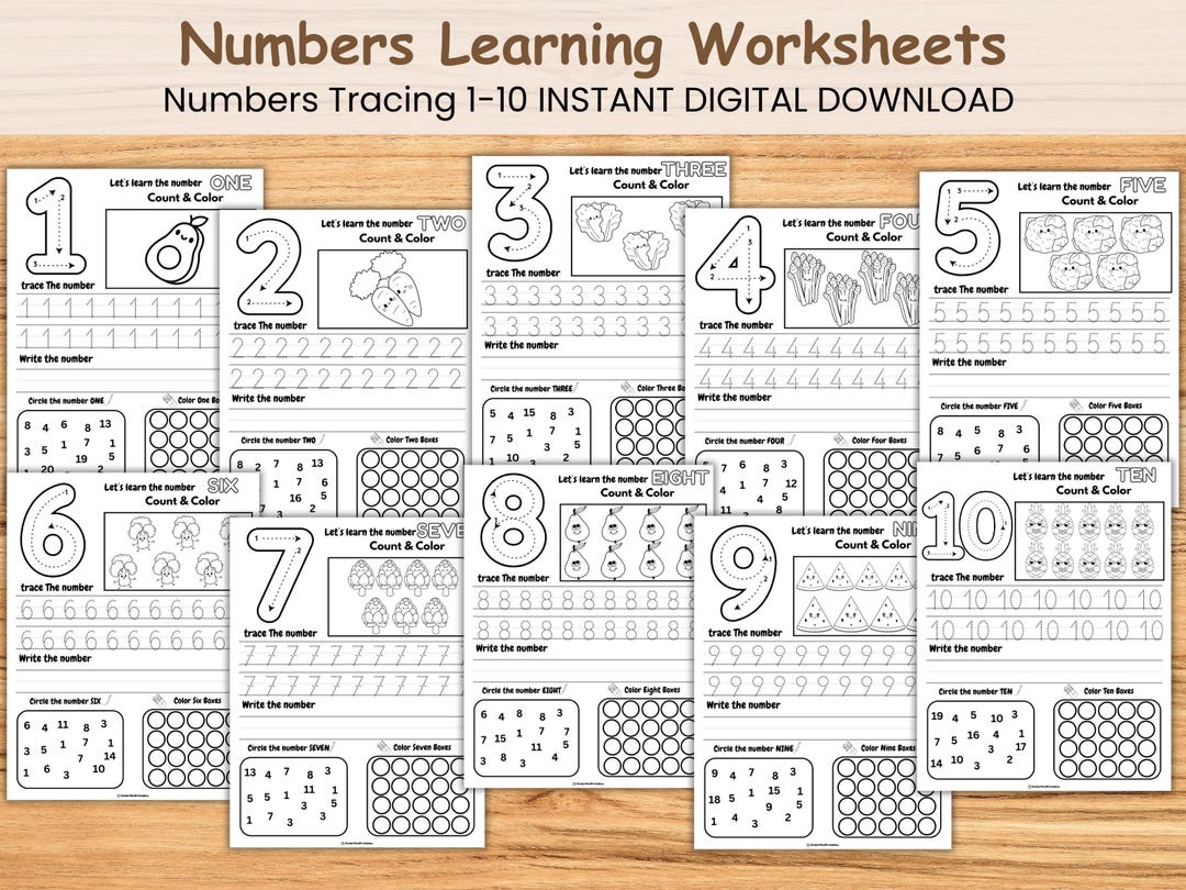 Number Tracing Worksheets 1-10 – Preschool Kindergarten Handwriting ...