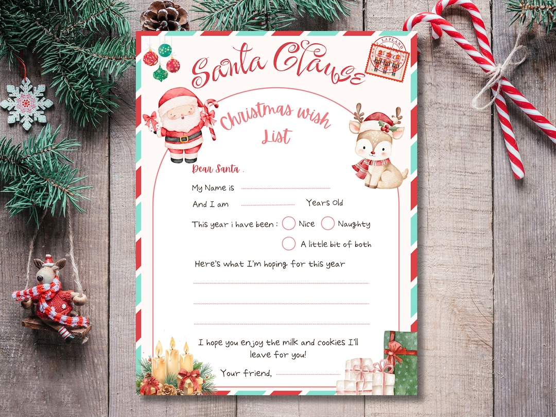 Letter to Santa Printable, Christmas Wish List Template (PDF) - Etsy