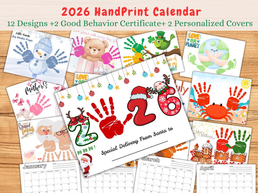2026 Handprint Footprint Calendar Keepsake - DIY Kids Gift (digital ...