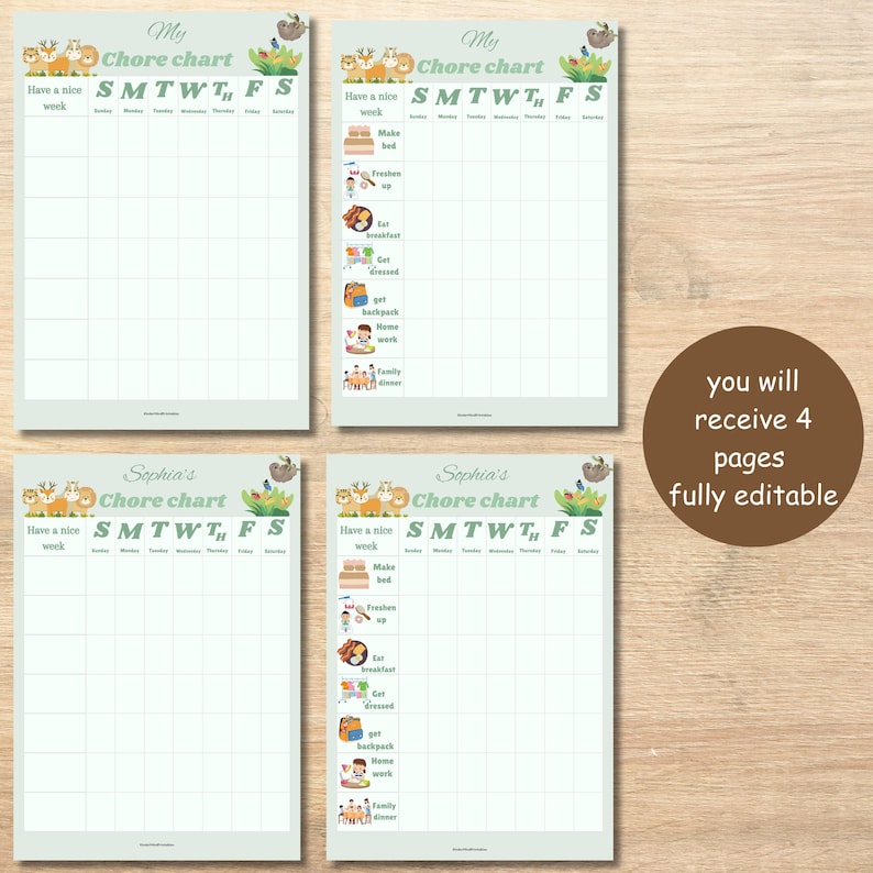 Chore Chart Printable Editable for Kids | Weekly Responsibility Chart ...