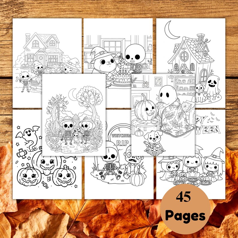 Kawaii Halloween Coloring Pages, Spooky Designs (PDF) - Etsy