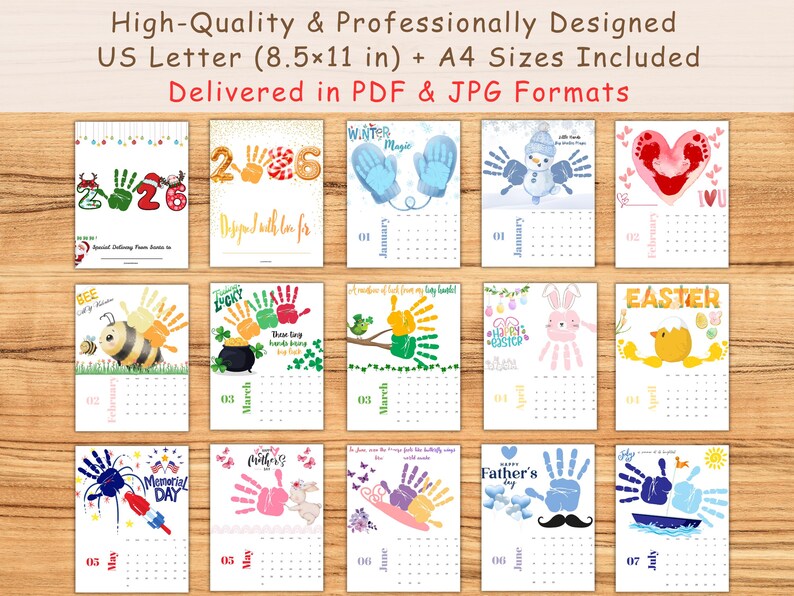 Handprint Calendar 2026 Kids DIY Keepsake Craft Calendar Monthly ...