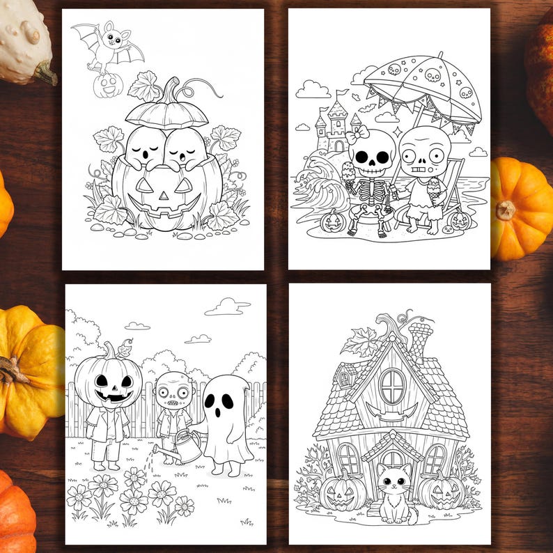 Kawaii Halloween Coloring Pages, Cute Spooky Activity Sheets (PDF) - Etsy