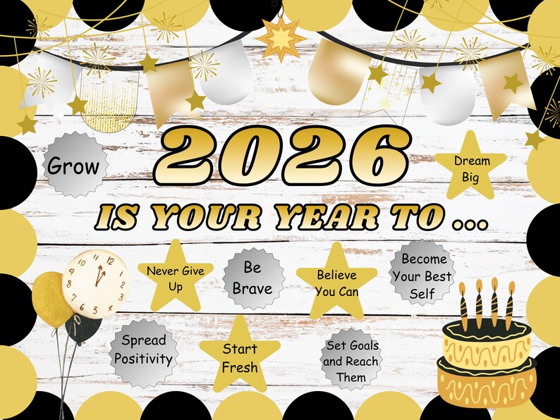 New Year Bulletin Board Kit: Fun January Classroom Decor Motivation ...