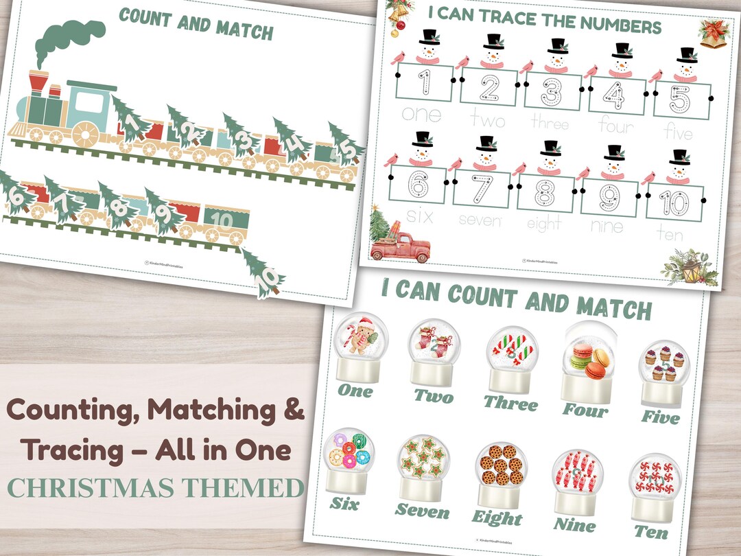 Numbers 1-10 Christmas Worksheets - Toddler Preschool Printable (PDF ...