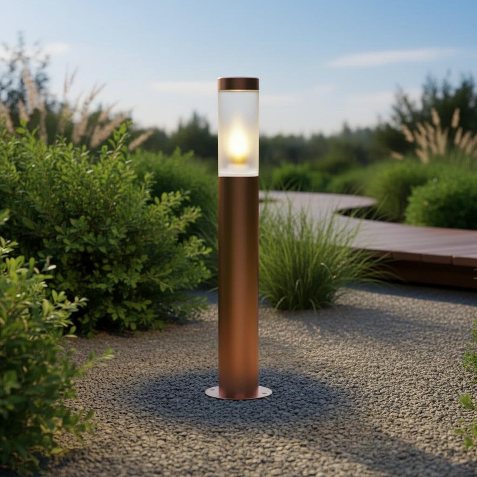 Copper Path Light - Rose Gold Landscape Bollard - Modern Driveway ...