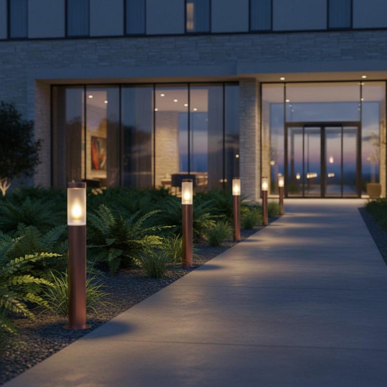 Copper Path Light - Rose Gold Landscape Bollard - Modern Driveway ...