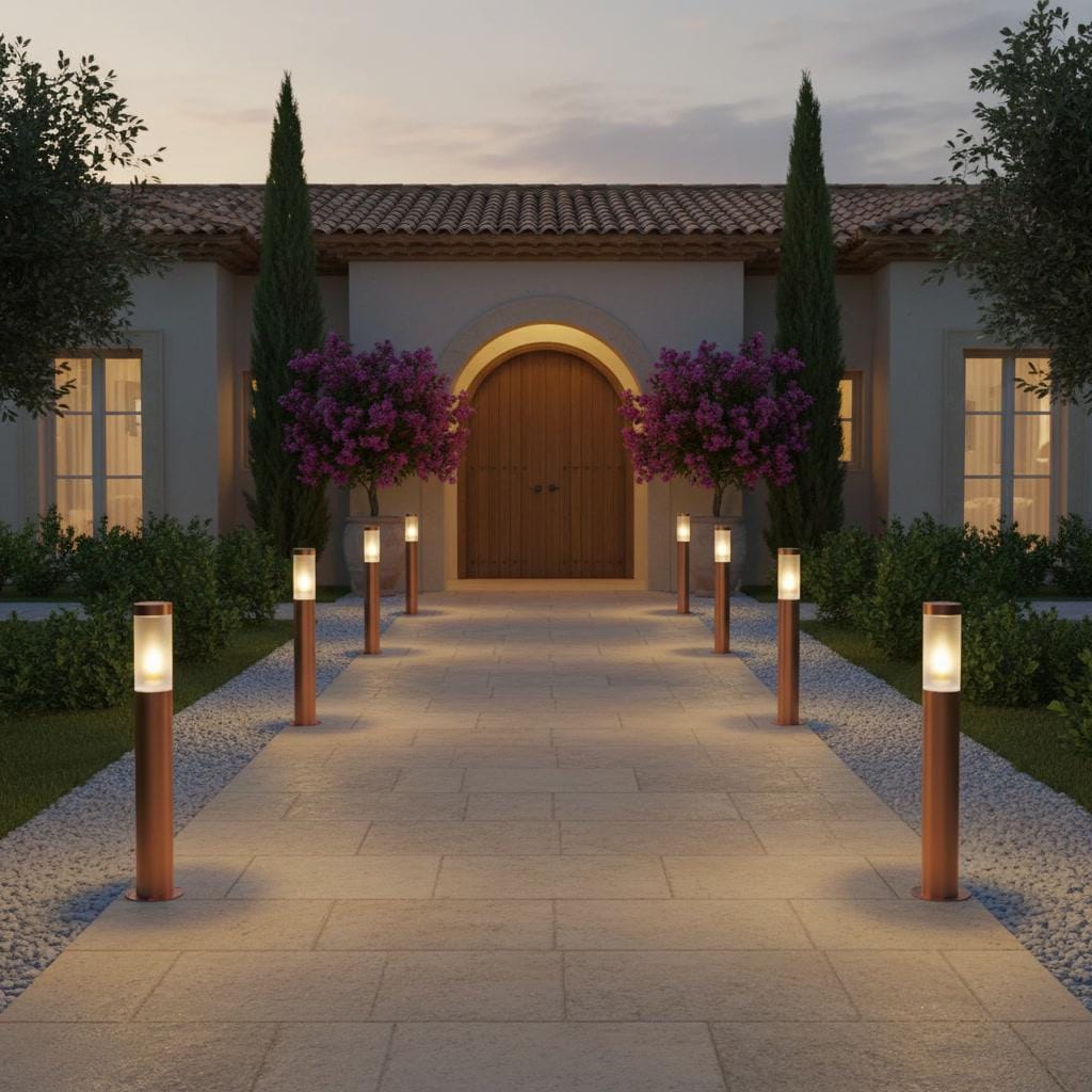 Copper Path Light - Rose Gold Landscape Bollard - Modern Driveway ...