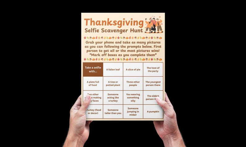 Printable Thanksgiving Selfie Scavenger Hunt Game, for Kids and Adults ...