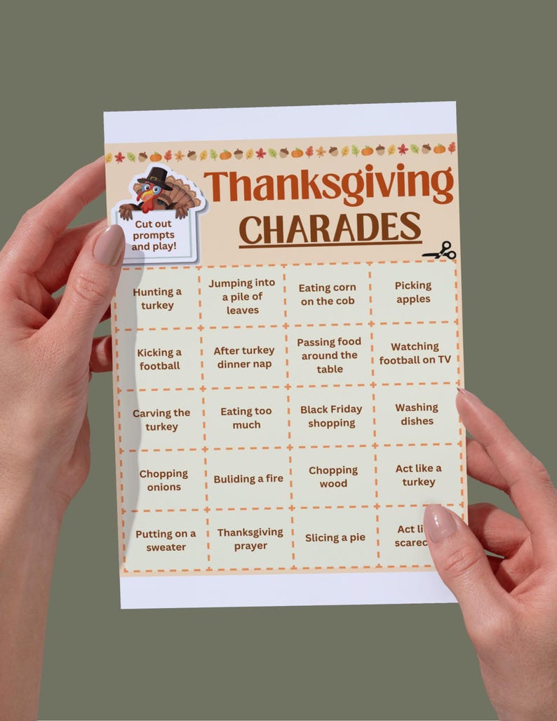 Printable Thanksgiving Charades Game, for Kids and Adults, Digital ...