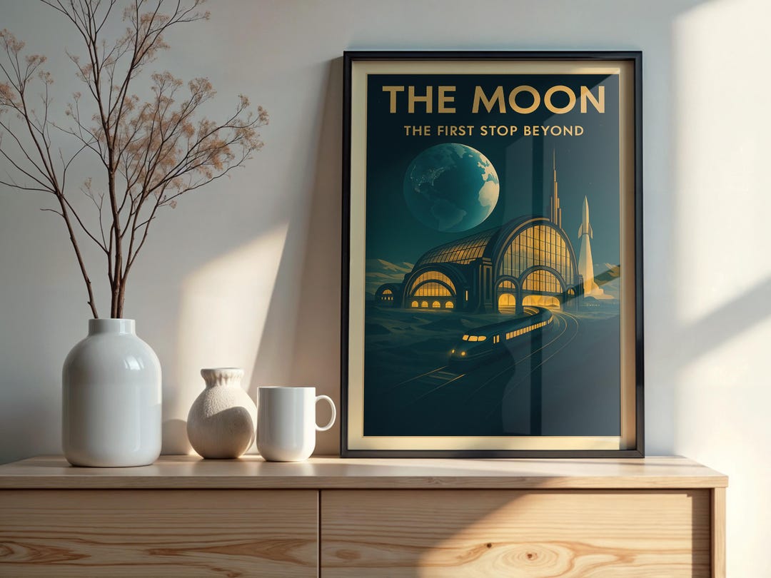 The Moon — the Lunar Express | Retro Space Travel Poster | Vintage Art ...
