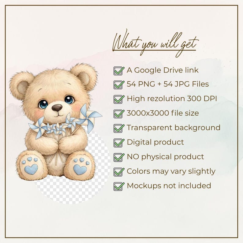 54 Watercolor Teddy Bear Baby Shower Clipart, Baby Boy Nursery ...