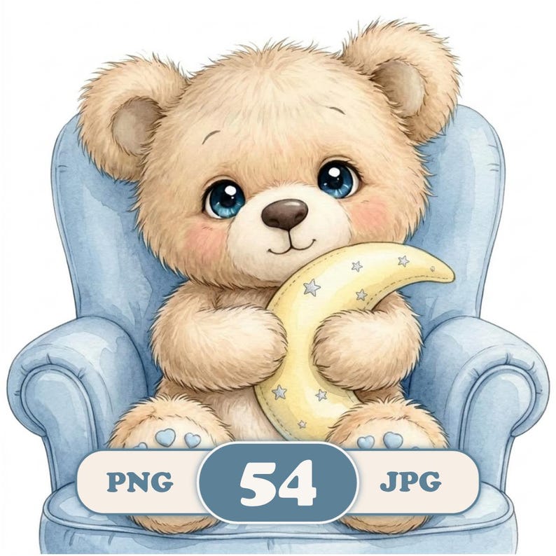 54 Watercolor Teddy Bear Baby Shower Clipart, Baby Boy Nursery ...