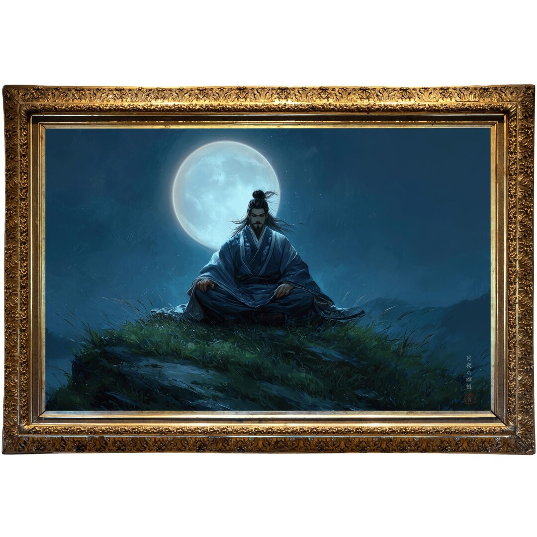 Tsukuyomi Wall Art | Japanese Moon God Print | Shinto Lunar Deity ...