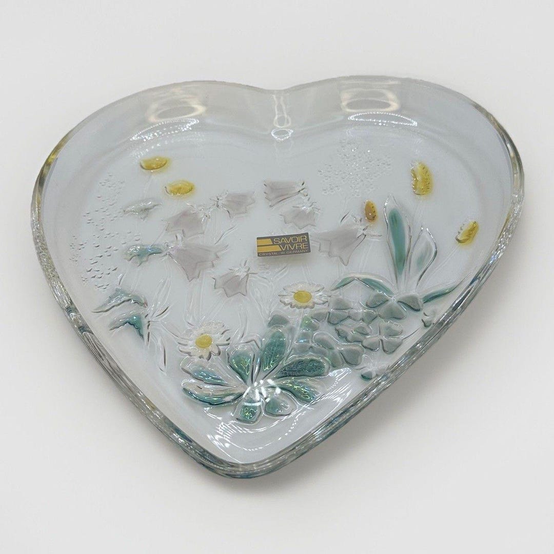 Cinderella Savoir Walther Crystal Heart Carnival Glass Tray 10" Vintage ...