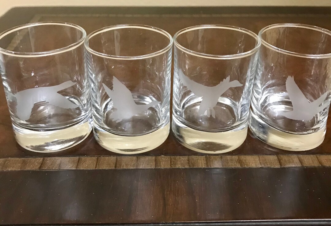Etched Flying Duck Shot Glass Set: Barware Gift (set of FOUR) - Etsy