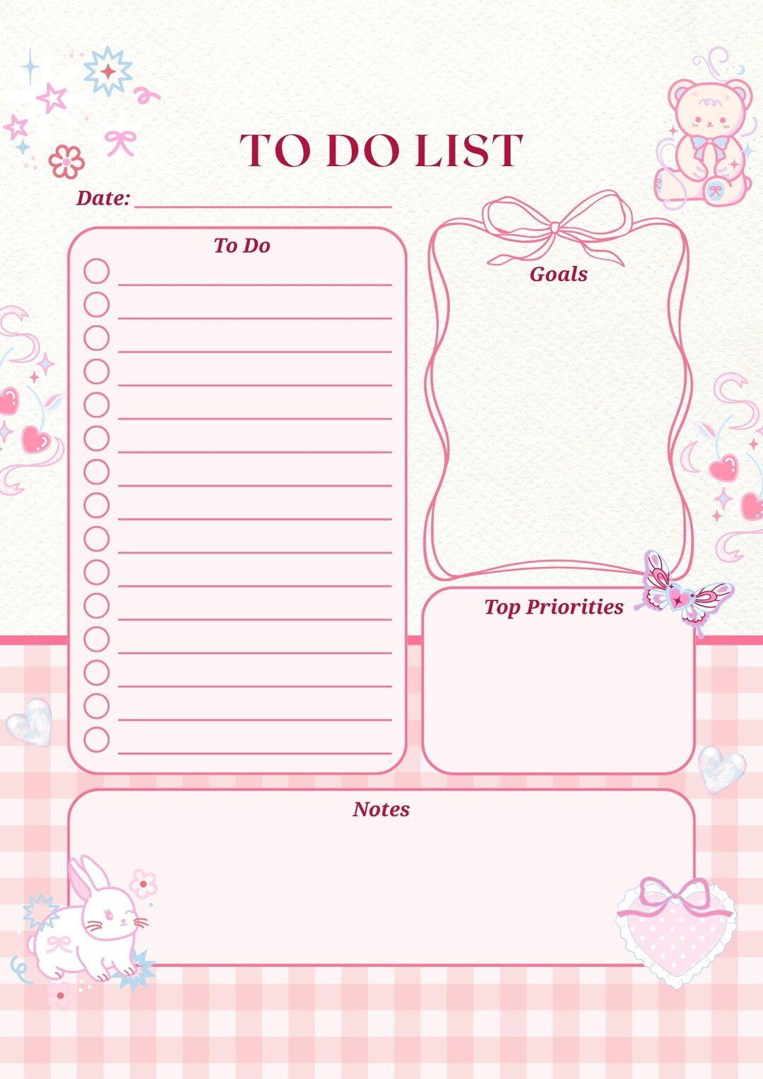 Kawaii Pink To-do List Printable | Cute Bunny & Bear Planner Page | A5 ...