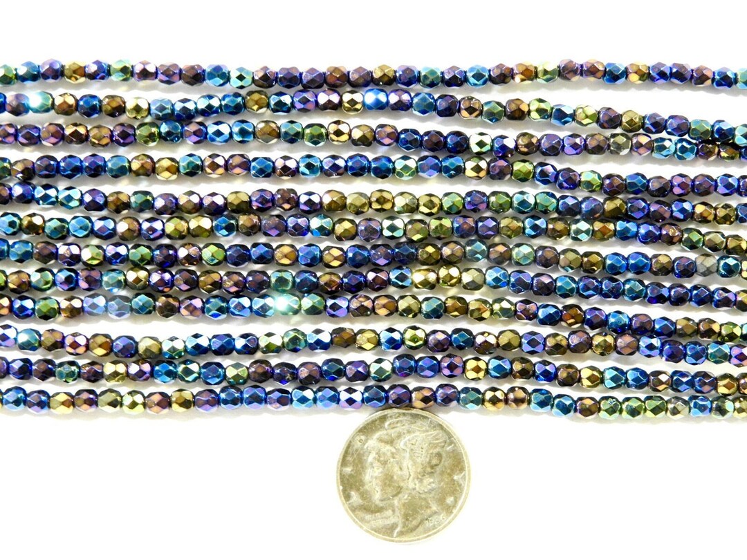 Jet Blue Iris Fire Polished Beads- 1 Strand - Etsy