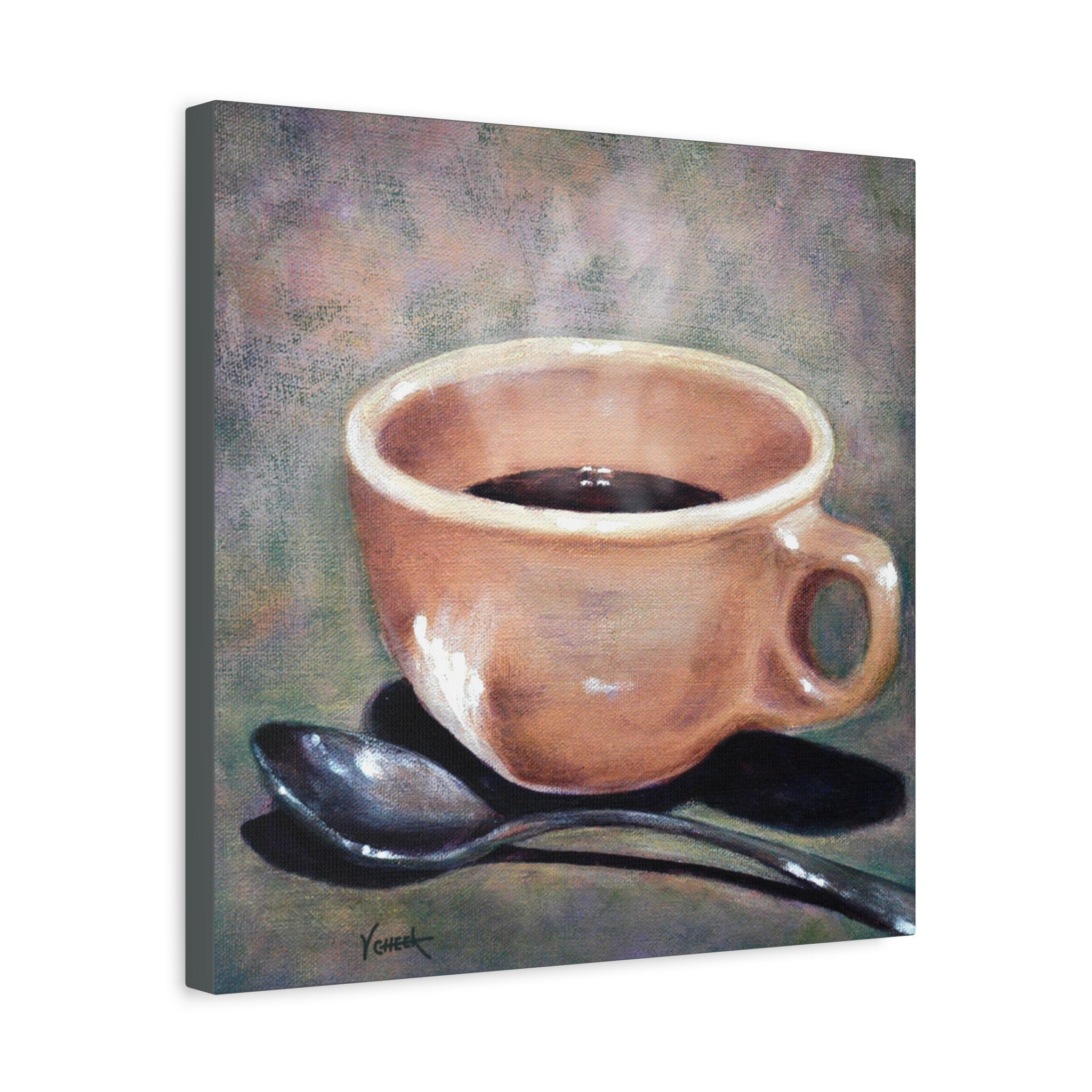 Vintage Coffee Cup and Spoon STRETCHED CANVAS Print, Coffee Lovers ...