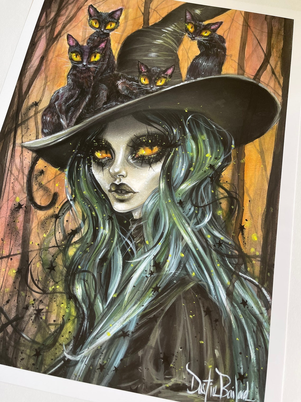 Cat in the Hat With Jade Witch by Dustin Bailard. 11x15 Art | Etsy