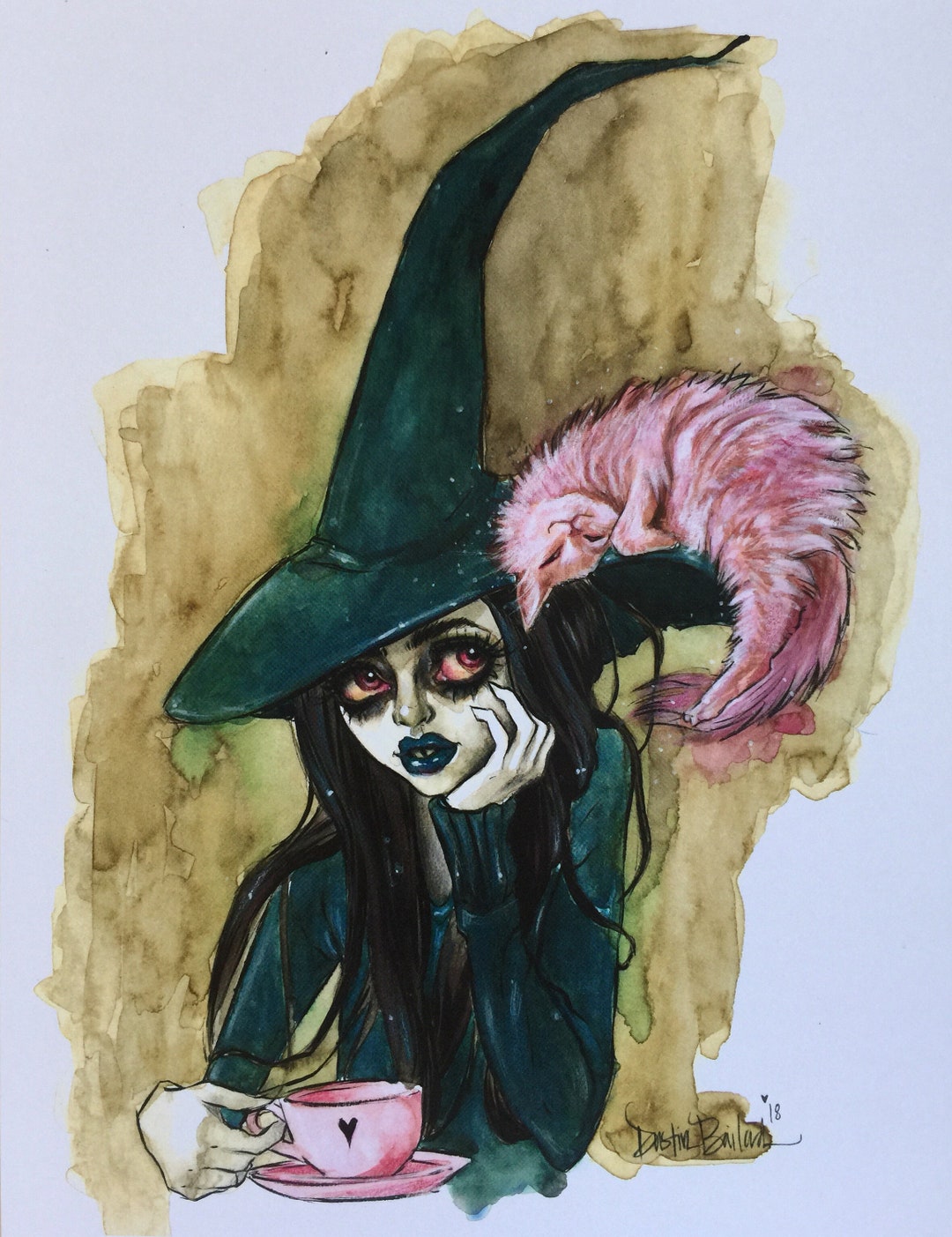 Coffee Witch and Kitty Series, Lenore and Dusty Rose Cat 8x10” PRINTS ...