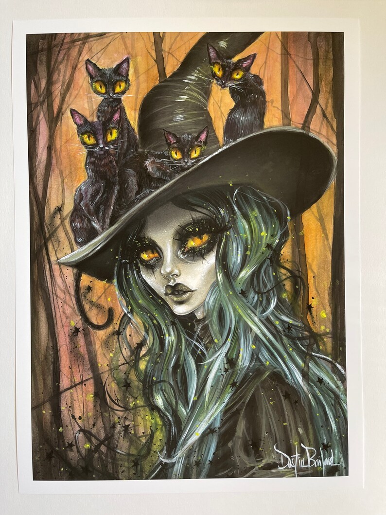 Cat in the Hat With Jade Witch by Dustin Bailard. 11x15 Art | Etsy