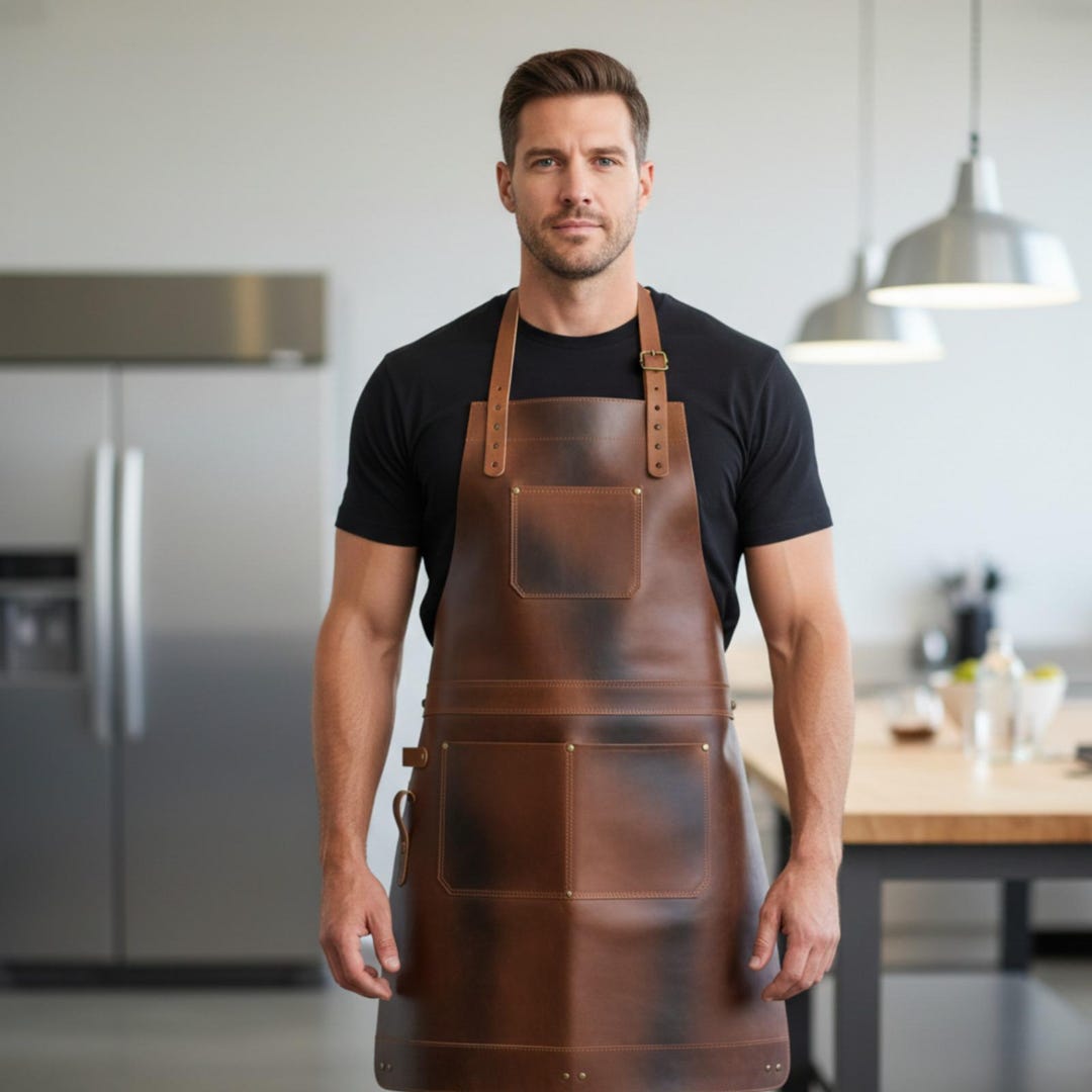 Handmade Leather Chef Apron, Vintage BBQ Work Apron, Personalized Gift ...