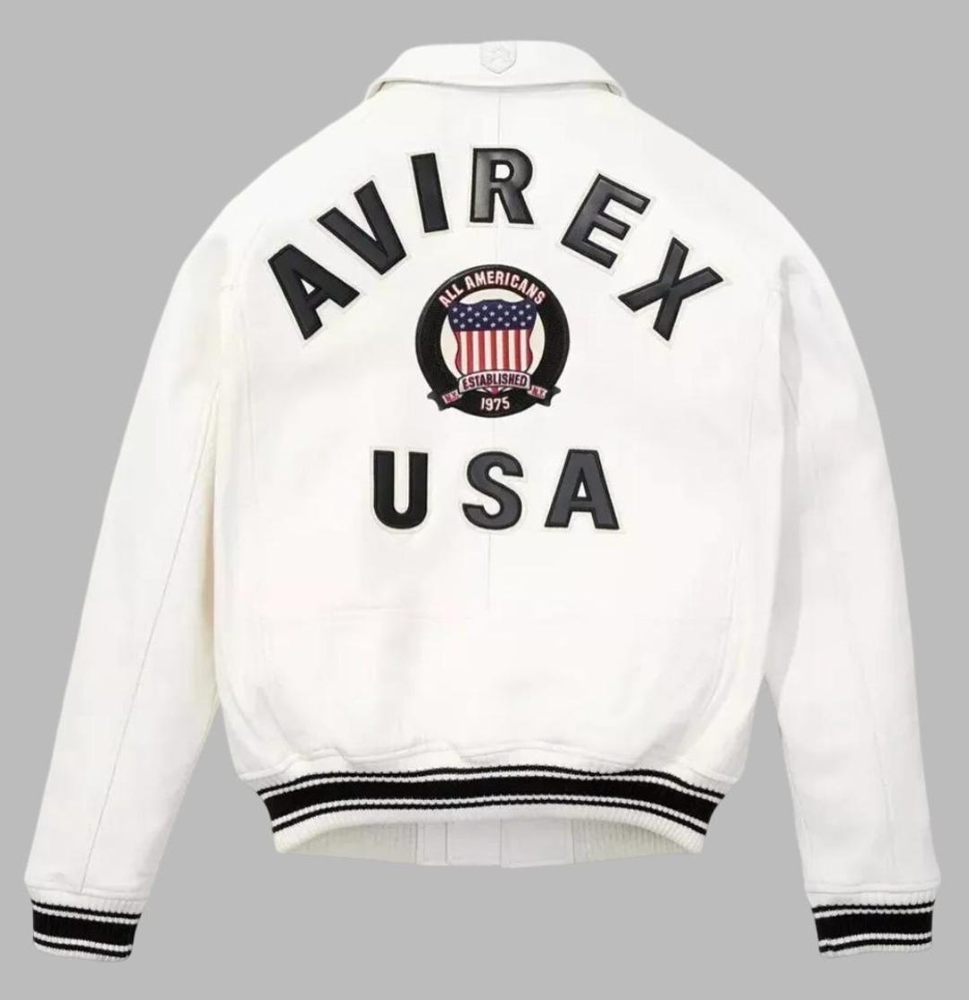 Avirex White Leather Bomber Jacket, USA Edition, Genuine Cowhide - Etsy ...