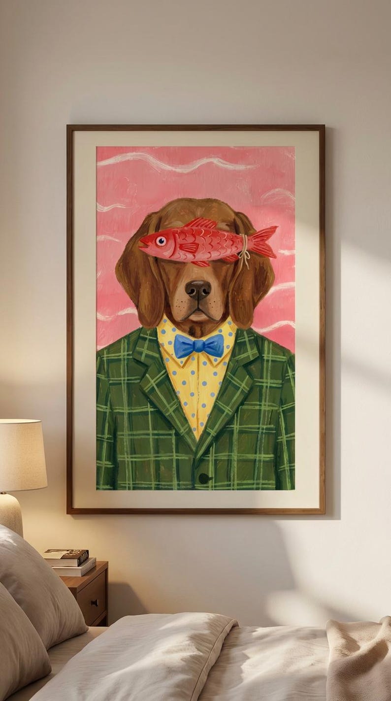 Surreal Dog Animal Illustration Print | Whimsical Living Room Art ...