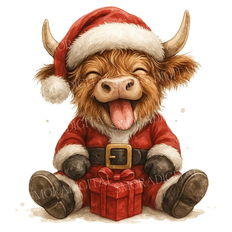 11 Christmas Highland Cow Clipart, Farm Clipart, Printable Watercolor ...