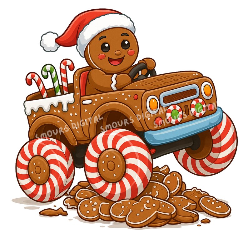 Christmas Gingerbread Man Monster Truck PNG, Boy Christmas Png, Santa ...