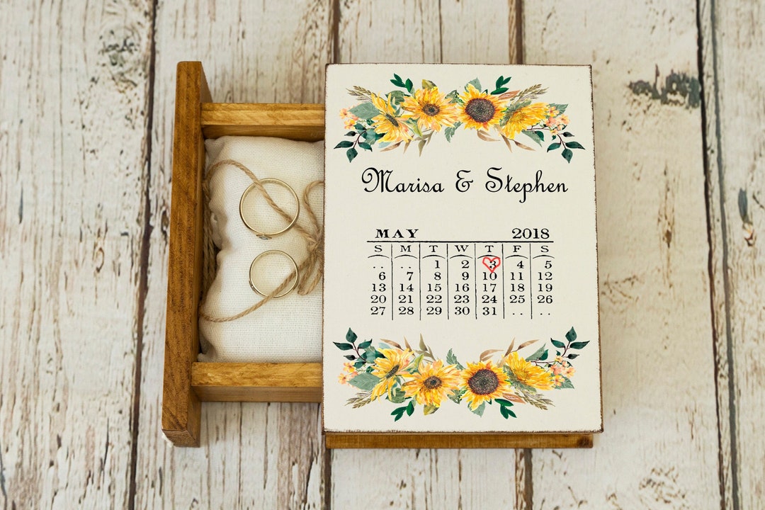 Sunflower Wedding Ring Box – Personalized Book-style Ring Bearer Box ...