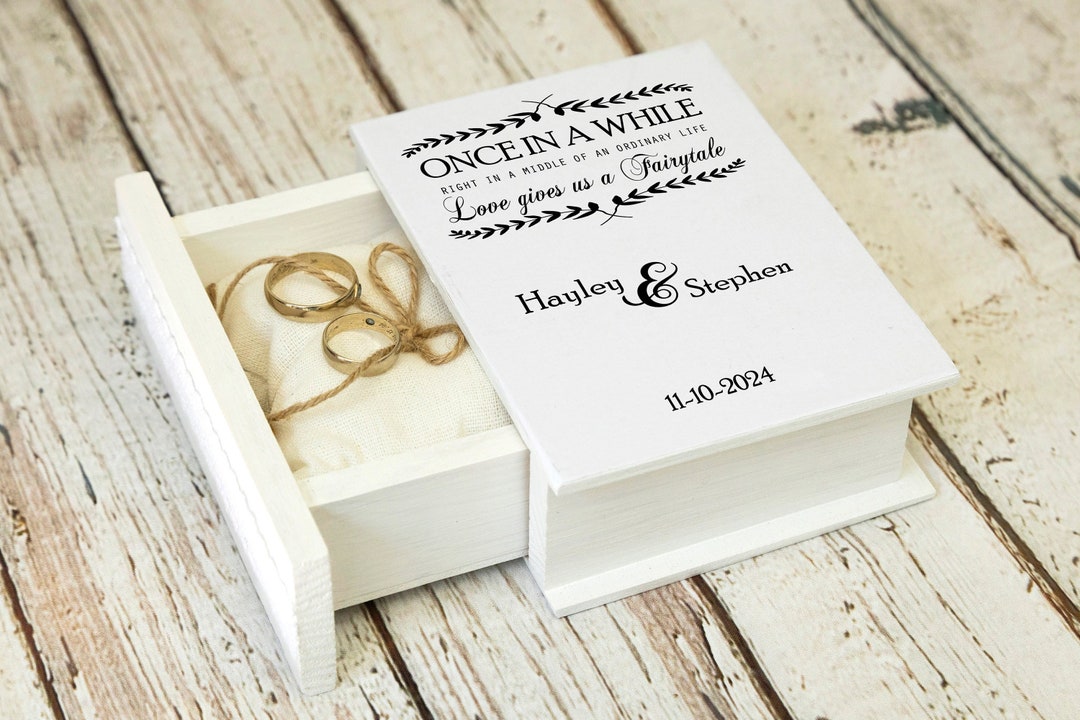 White Ring Box, Personalized Wedding Box, Custom Ring Bearer Box ...