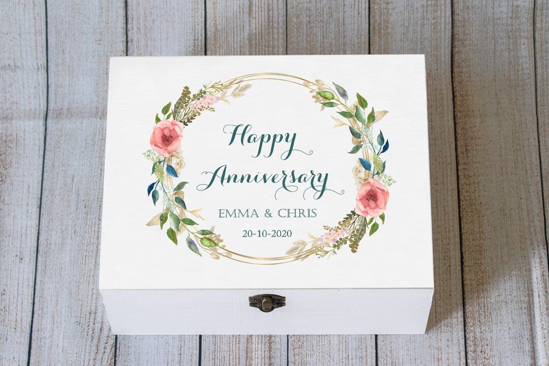Floral Anniversary Box, Personalised Box, Memory Box, Keepsake Box ...