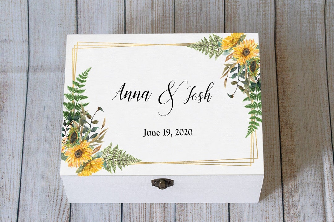 Personalized Wedding Keepsake Box, Wedding Memory Box, Sunflowers Card ...
