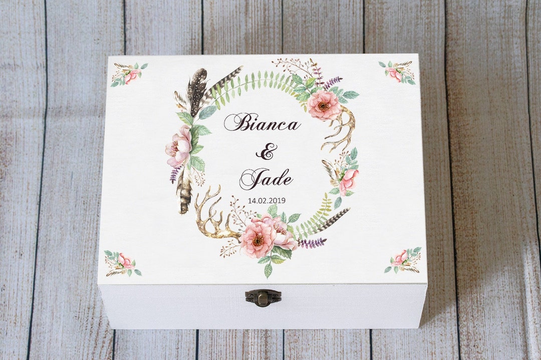Personalized Wedding Keepsake Memory Box, Floral Bohemian Wedding Box ...