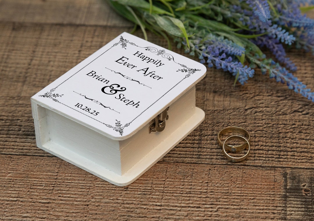 Book Ring Box, Personalized Wedding Box, Ring Bearer Box, Wooden Book ...